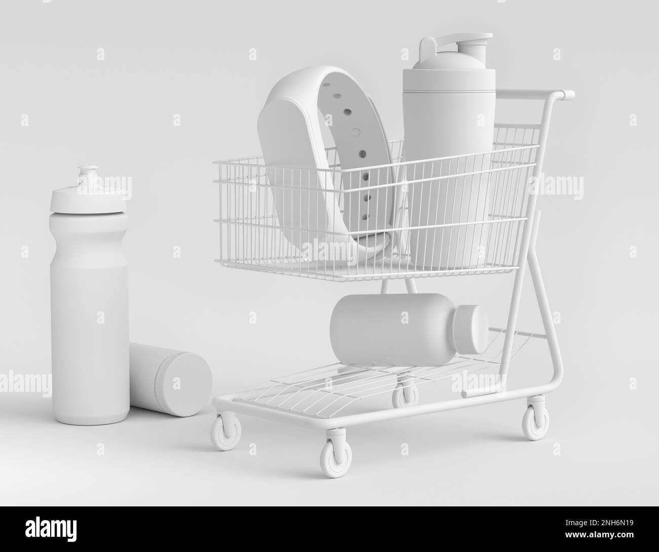 Sport equipment like sport shaker for protein drink in shopping cart on ...