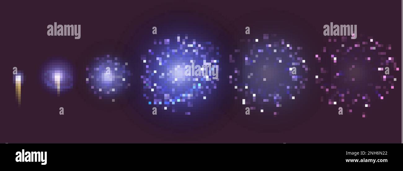 Fireworks realistic animation set with isolated images representing ...