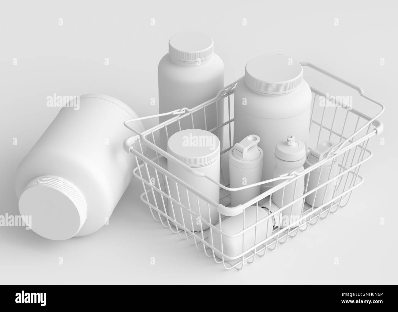 Sport equipment like sport shaker for protein drink in shopping basket ...