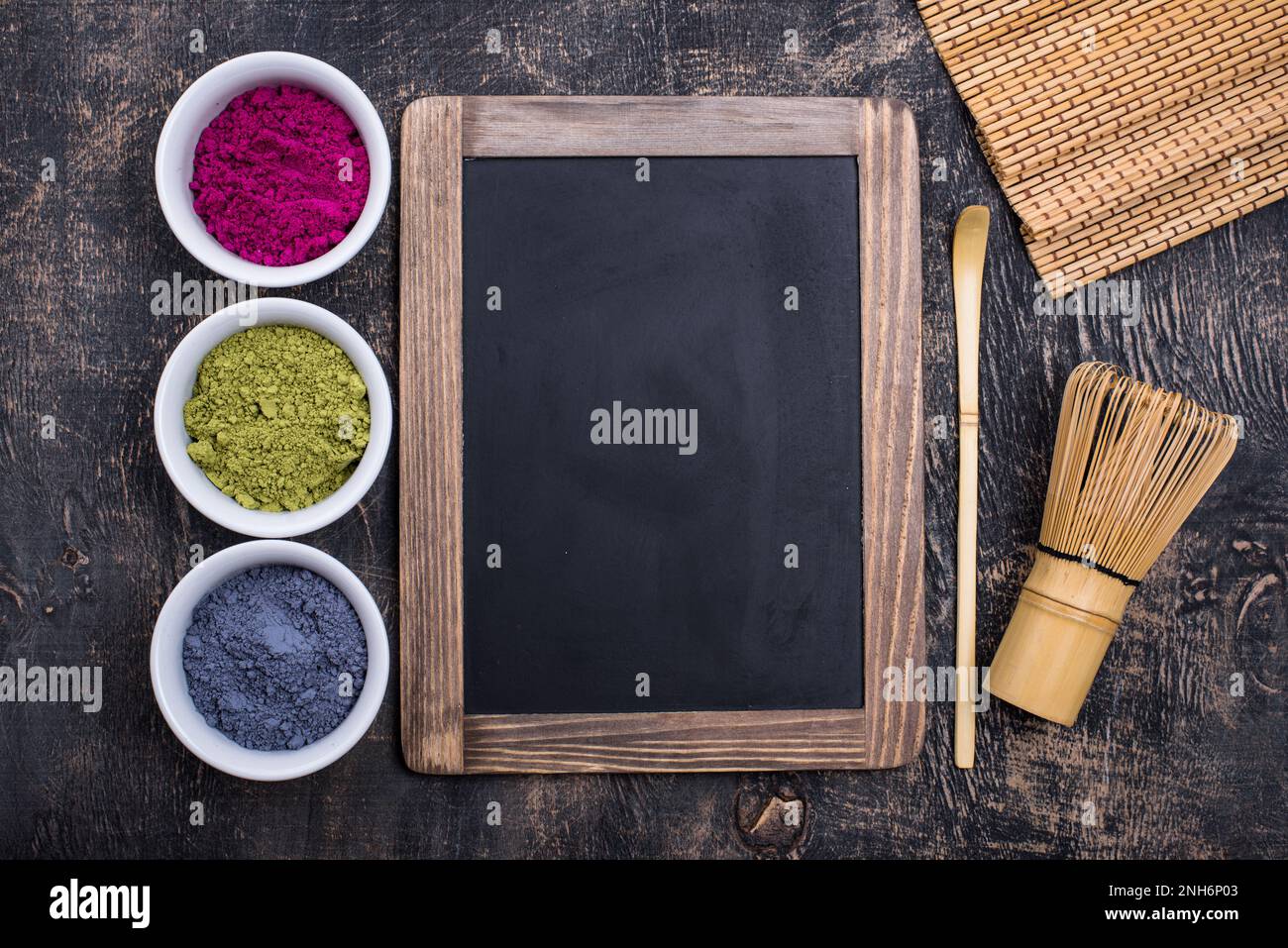Green, blue and pink matcha powder Stock Photo - Alamy