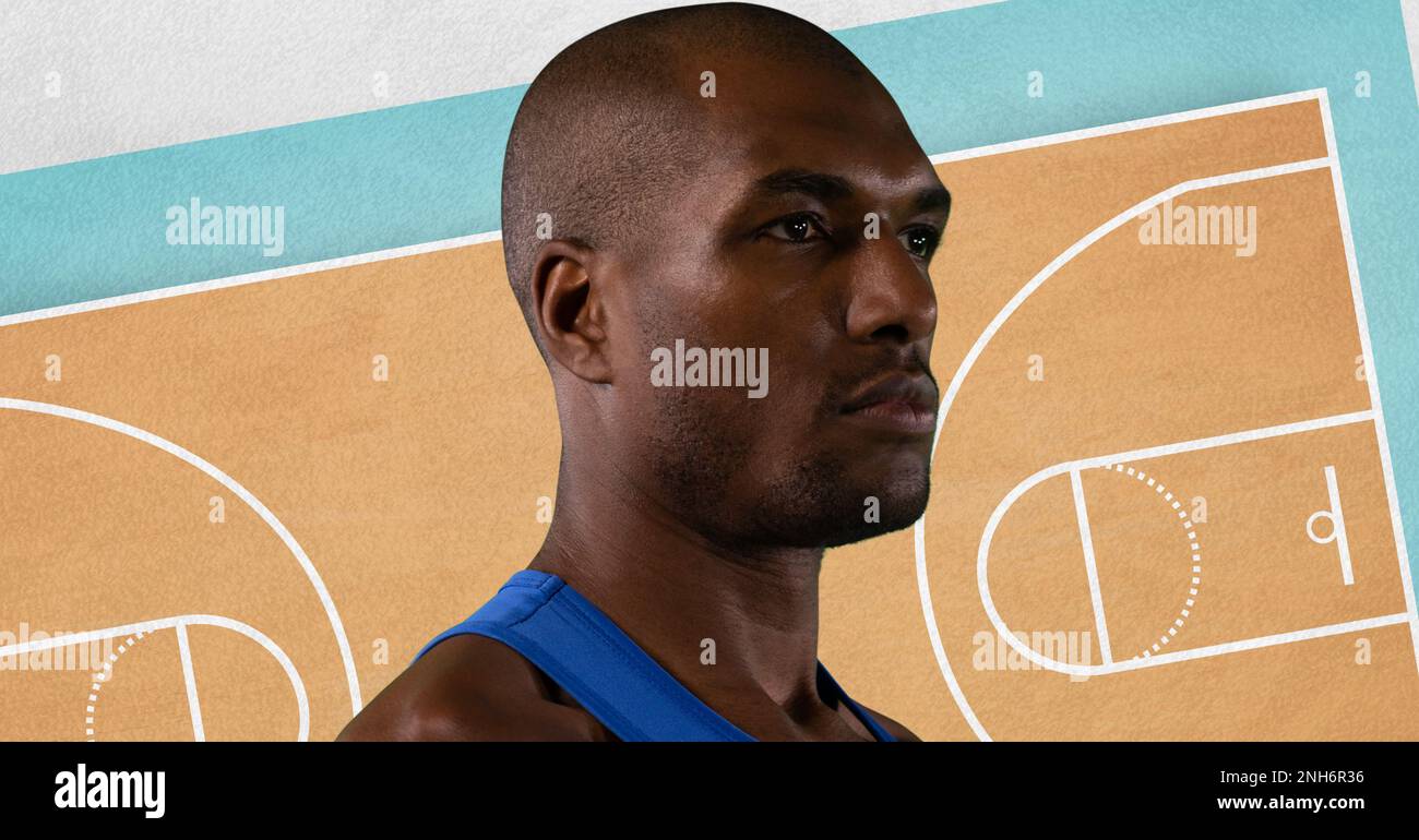 Composition of african american male basketball player over basketball ...