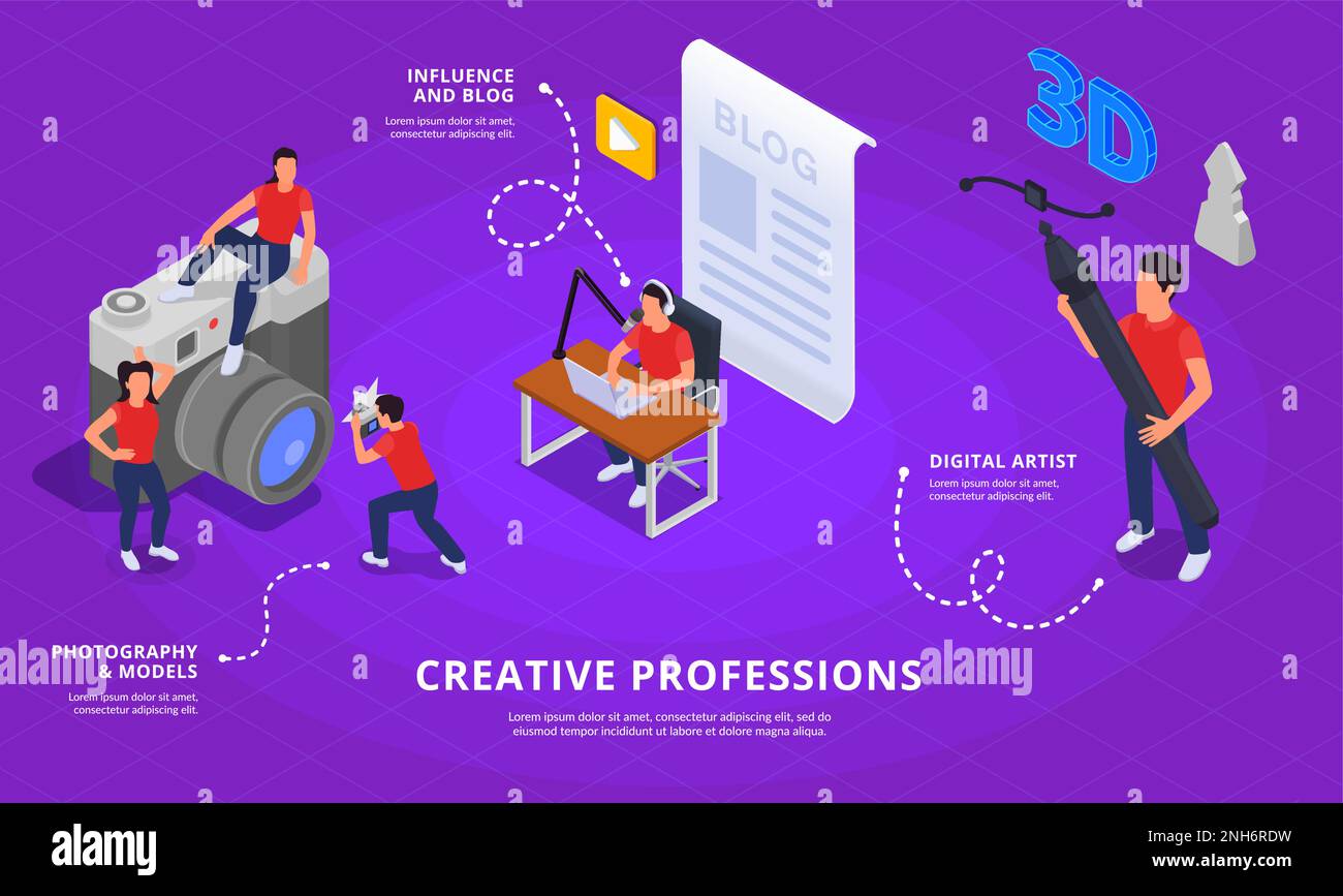 Art and creative professions isometric concept with blogger and digital artist vector ...