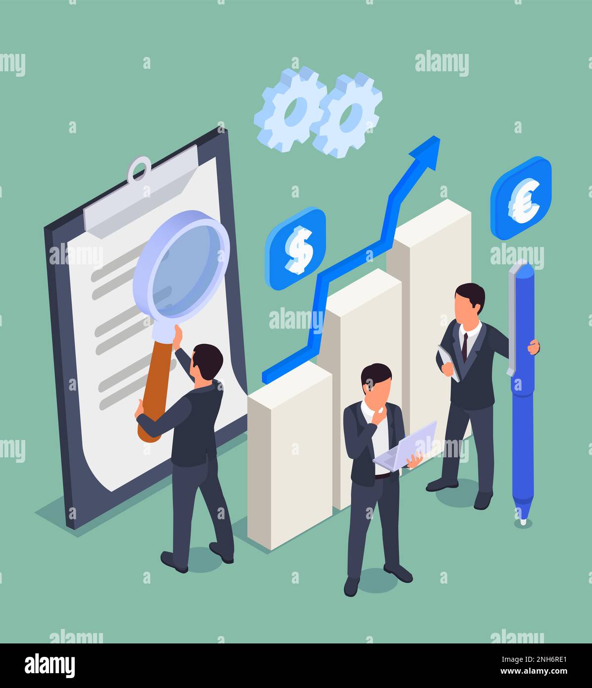 Modern future professions isometric concept with data analysts and ...