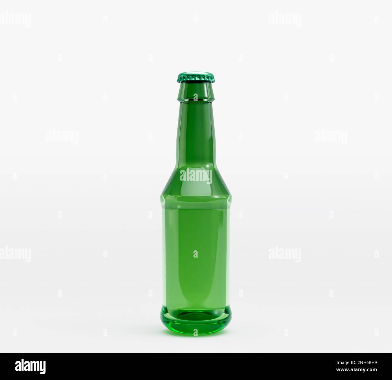 A green glass beer bottle on an isolated white studio background - 3D ...