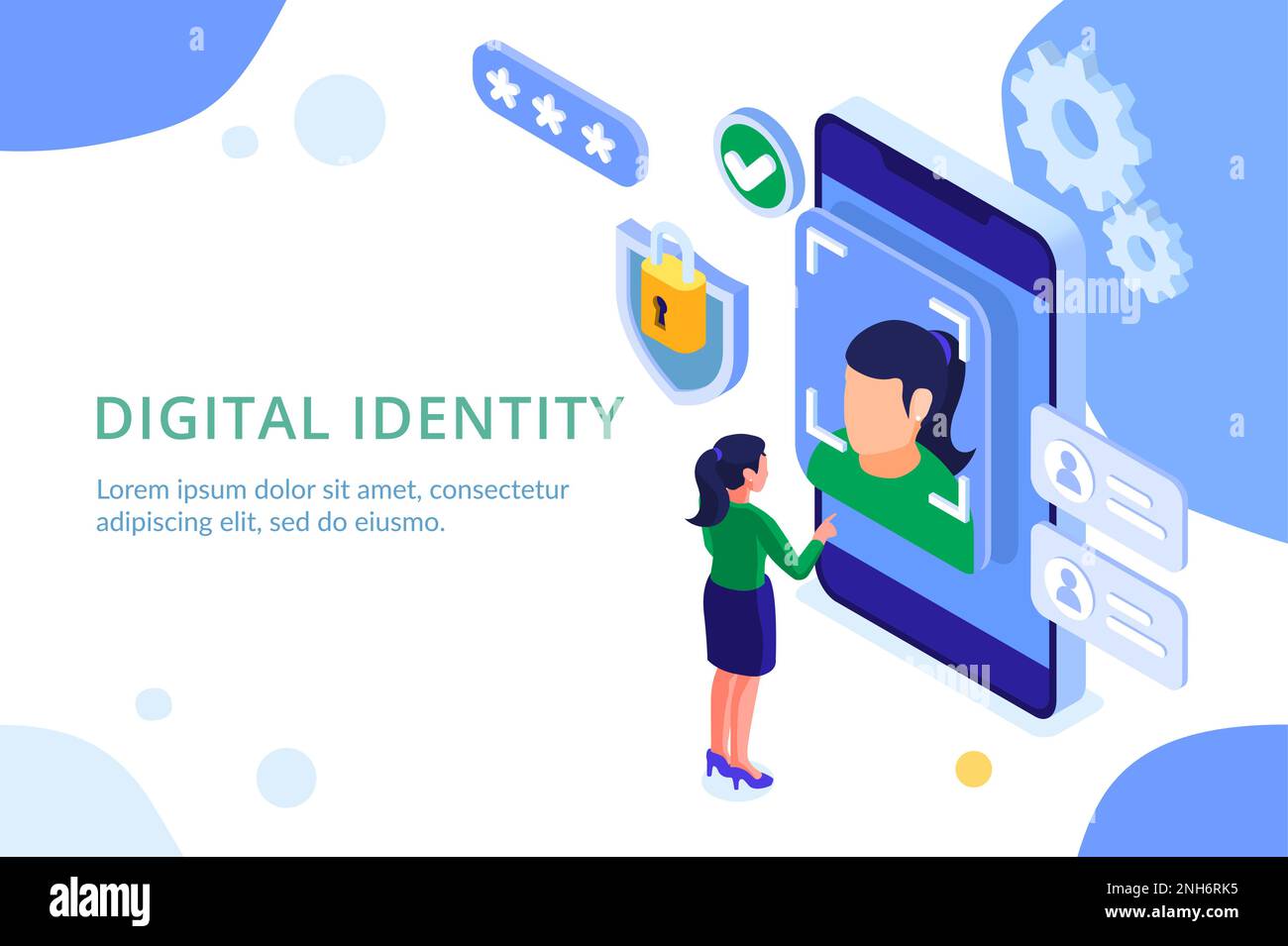 Web 3.0 tecnhologies isometric concept with digital identity symbols ...