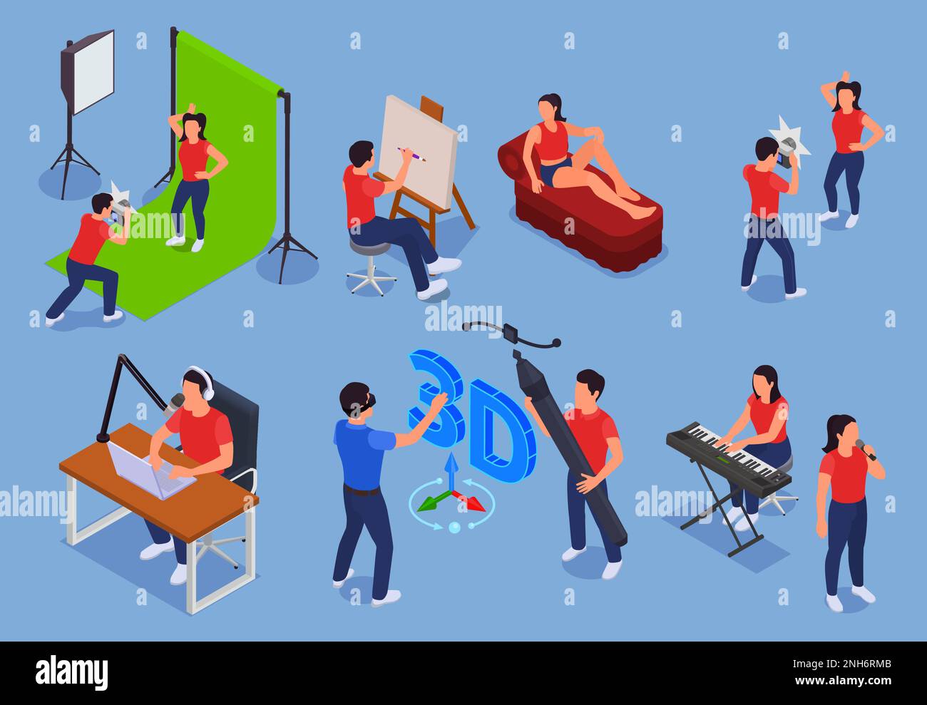 Art and creative professions isometric icons set with 3d artists ...