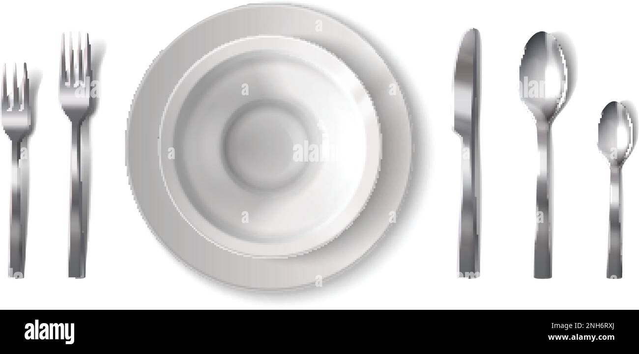 Table setting realistic composition with dishware and cutlery for one ...