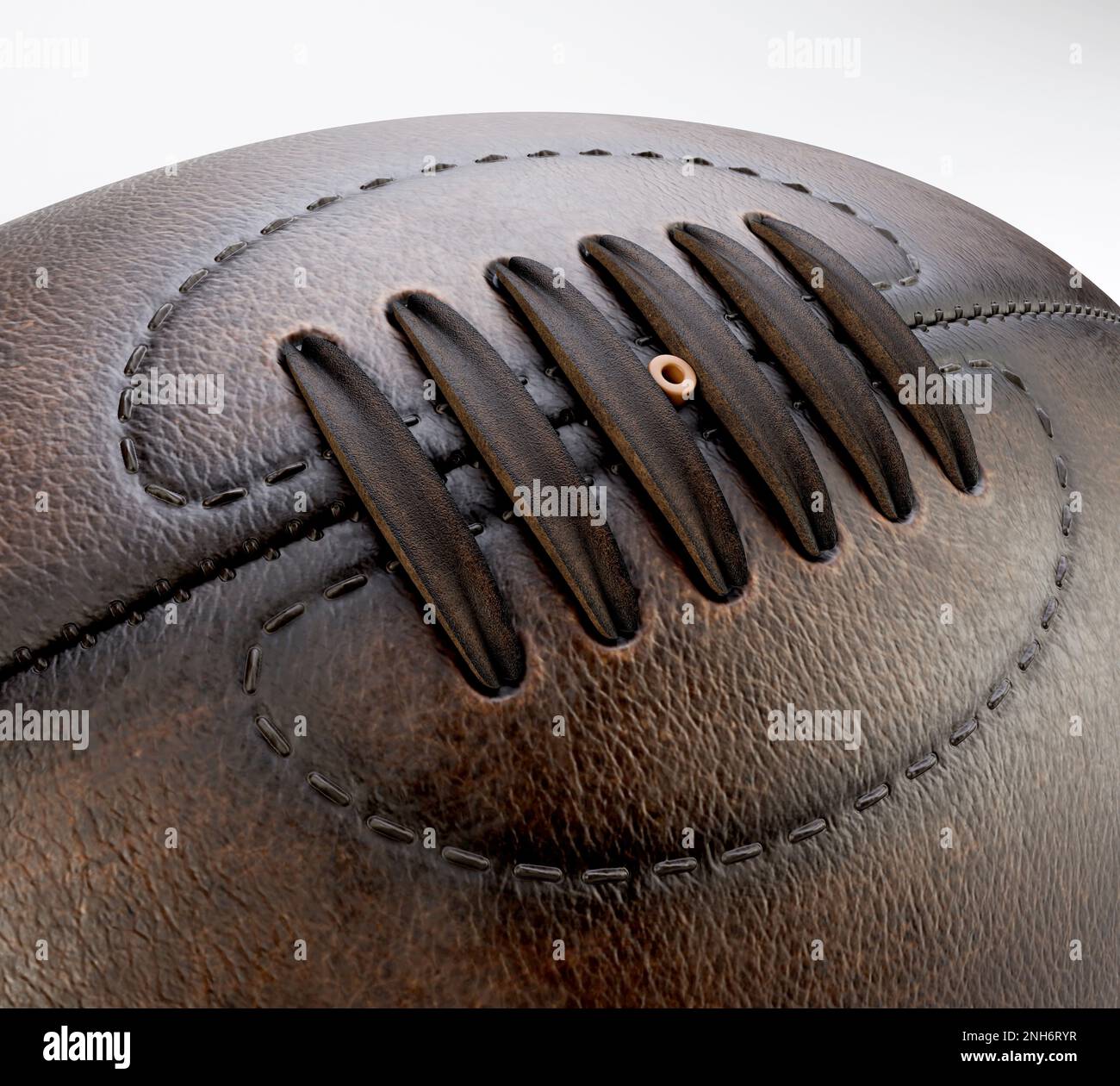 An old classic leather rugby ball with leather lacing - 3D render Stock ...