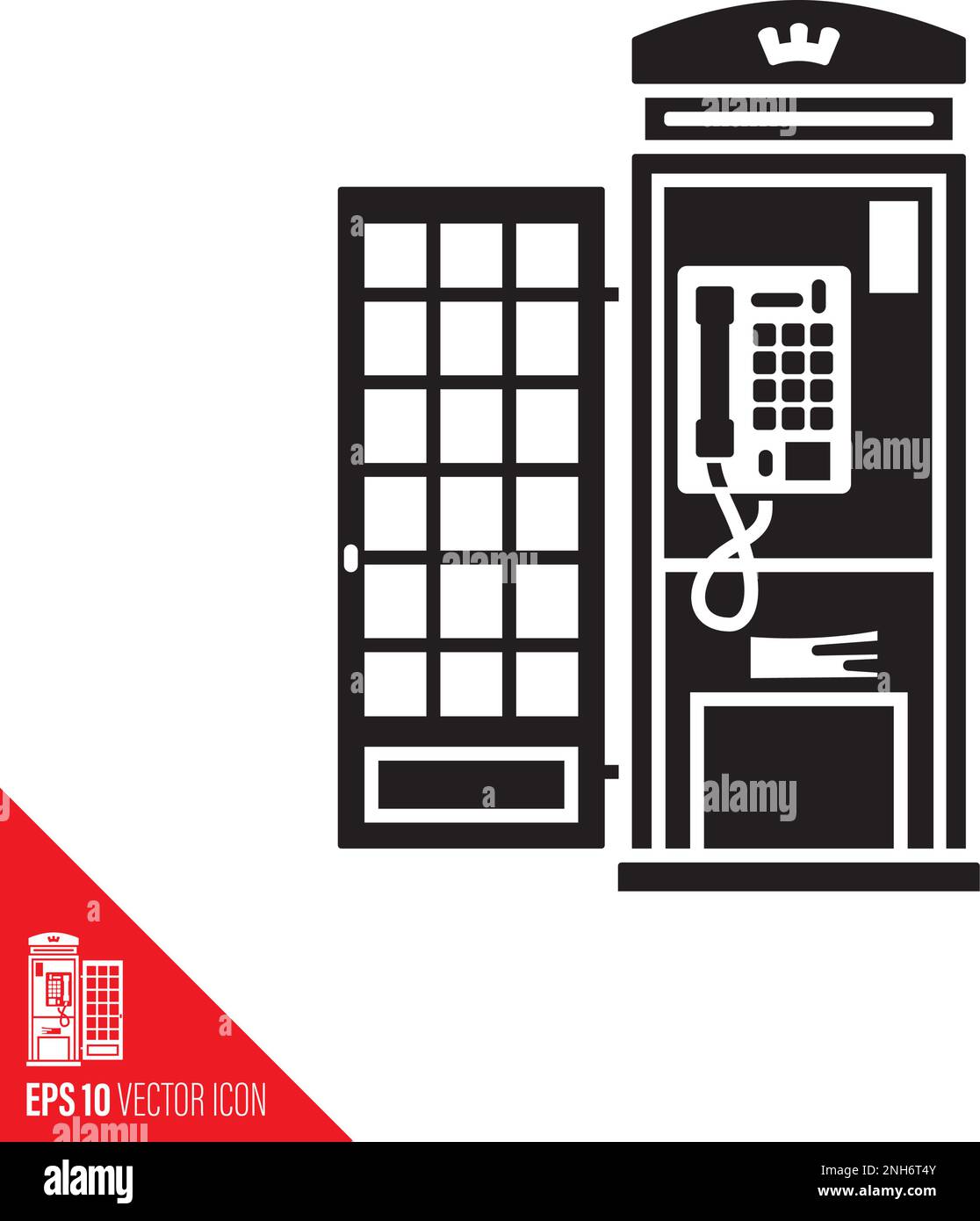 Opened vintage London telephone box vector glyph icon . Telecommunication and travel symbol ...