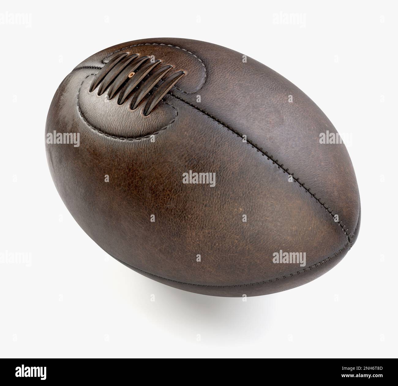An old classic leather rugby ball with leather lacing - 3D render Stock ...