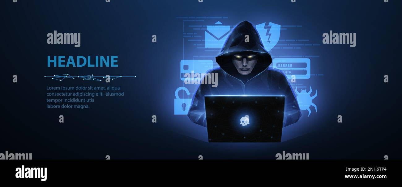 Hacker Cyber Criminal With Laptop And Related Icons Behind It Cyber Crime Hacker Activity