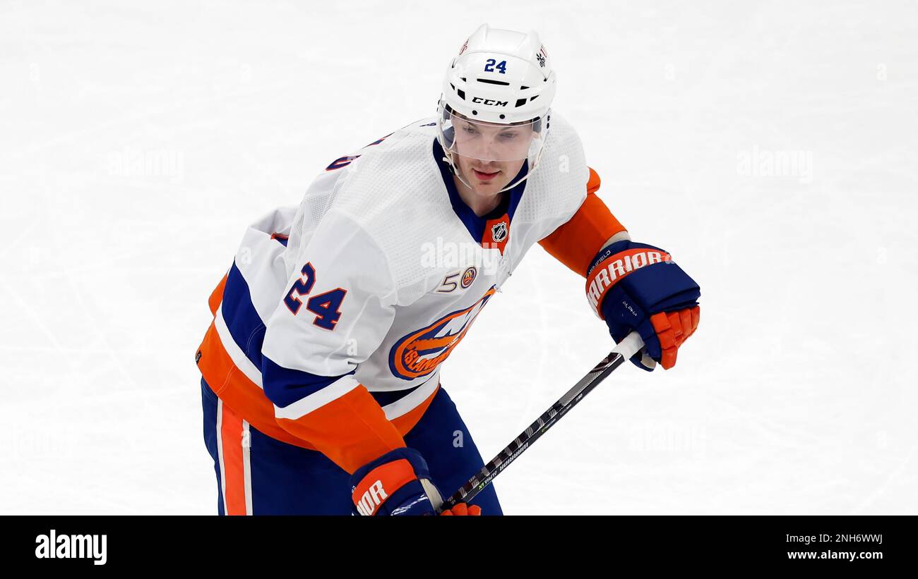 New York Islanders' Scott Mayfield plays against the Boston Bruins ...