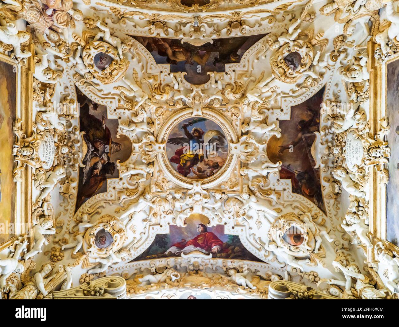 Chapel of the Sacred Heart decorated ceiling in the baroque style church of Jesus (chiesa del ...