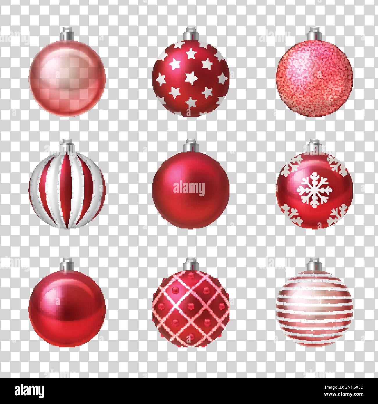 Realistic christmas balls set with glossy red and white new year ...