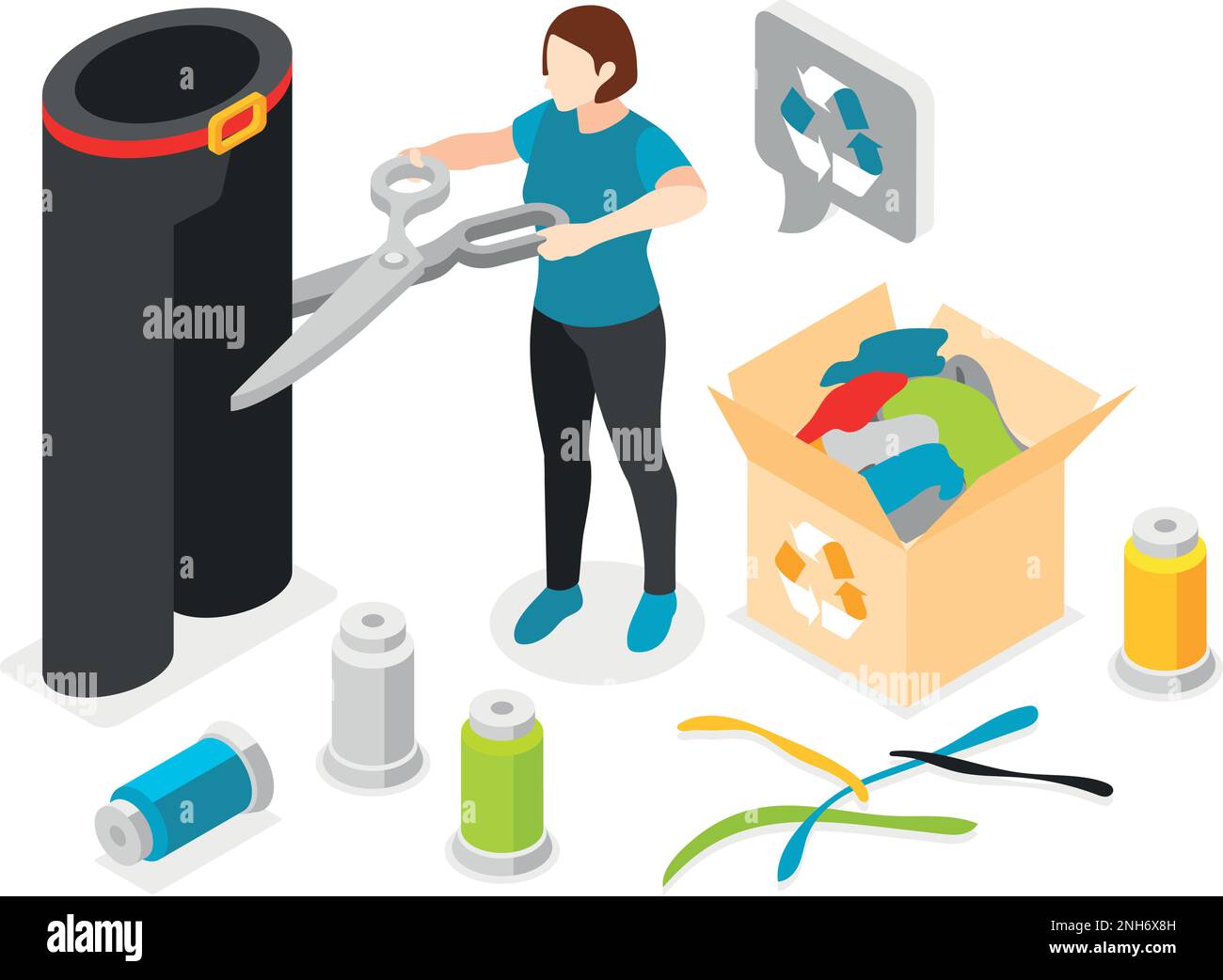 Sustainable fashion isometric composition with zero waste cloth ...