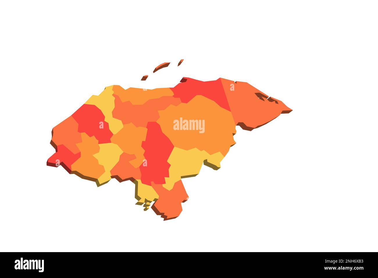 Honduras political map of administrative divisions - departments. 3D ...