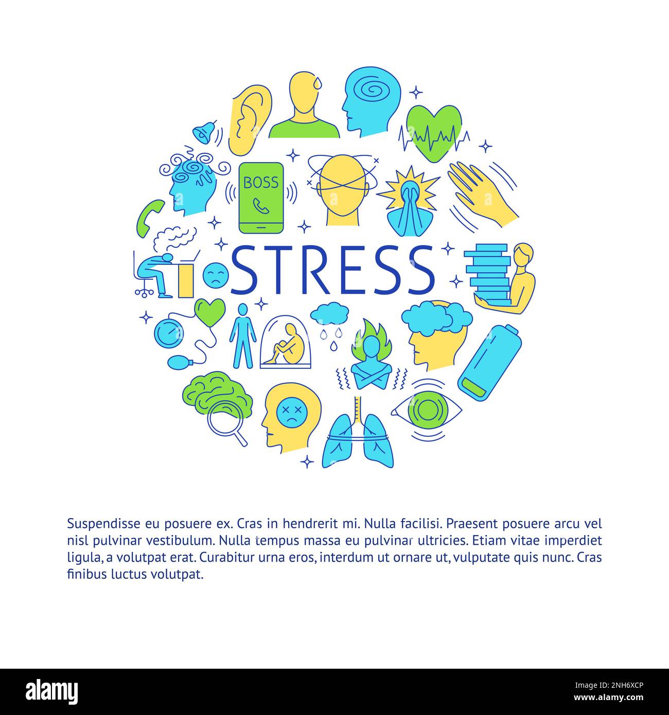 Banner with stress symptoms round concept and place for text. Vector ...