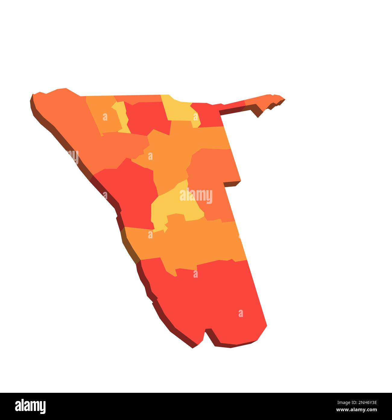 Namibia political map of administrative divisions - regions. 3D map in ...