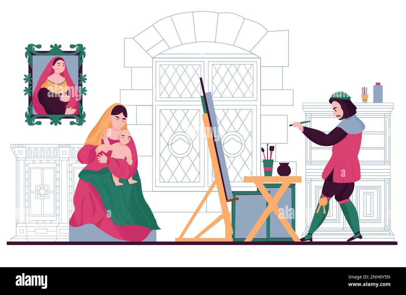 Renaissance style artist composition artist paints a portrait of girl ...