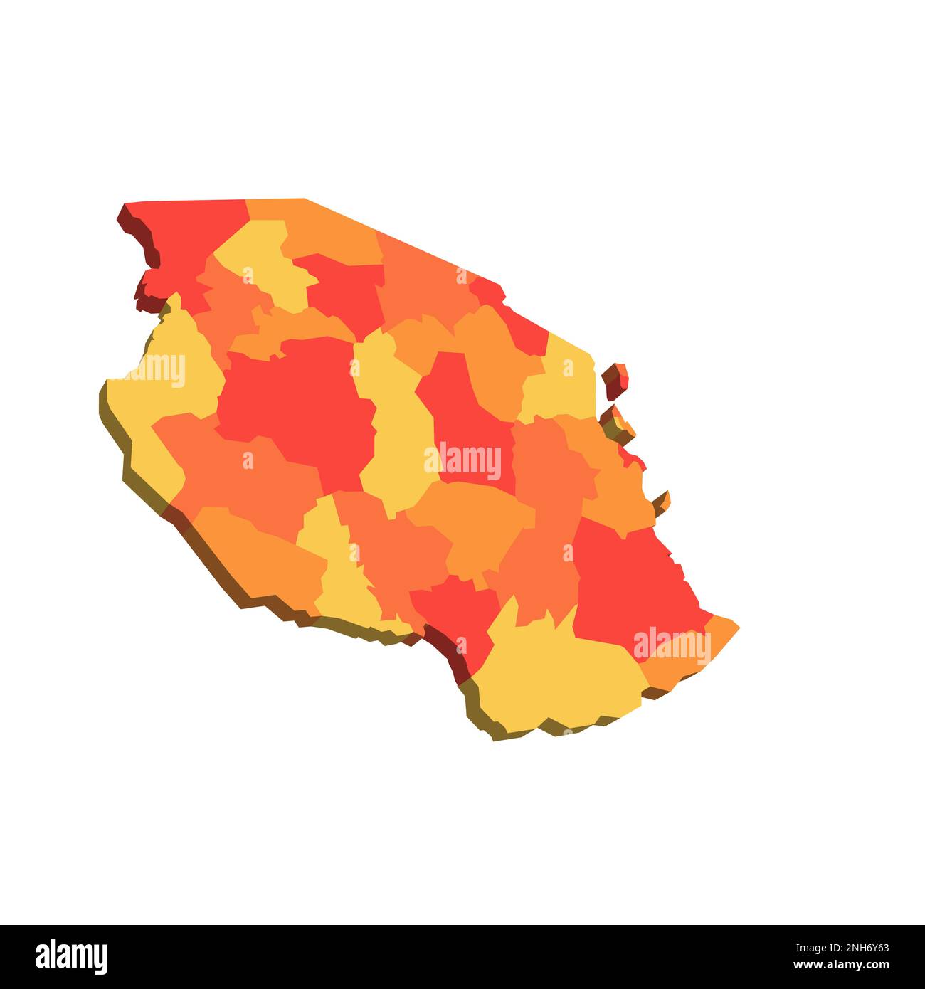 Tanzania political map of administrative divisions - regions. 3D map in ...