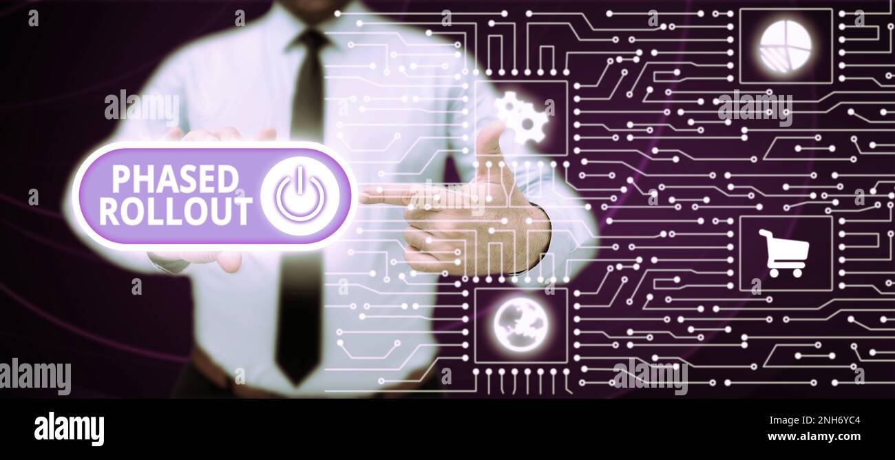 Hand writing sign Phased Rollout. Word Written on the practice of ...