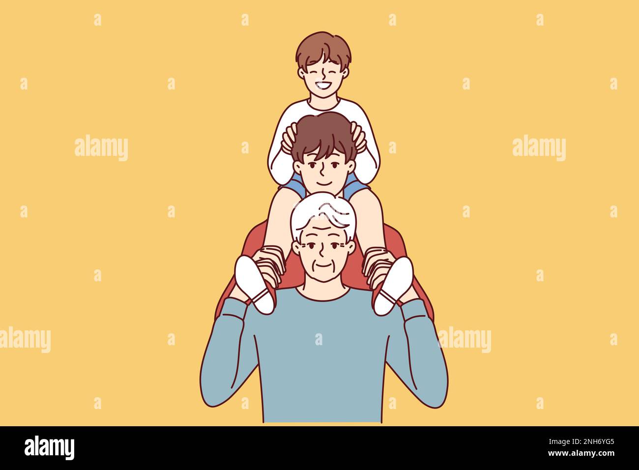 Men of different generations pose for family photo standing behind ...