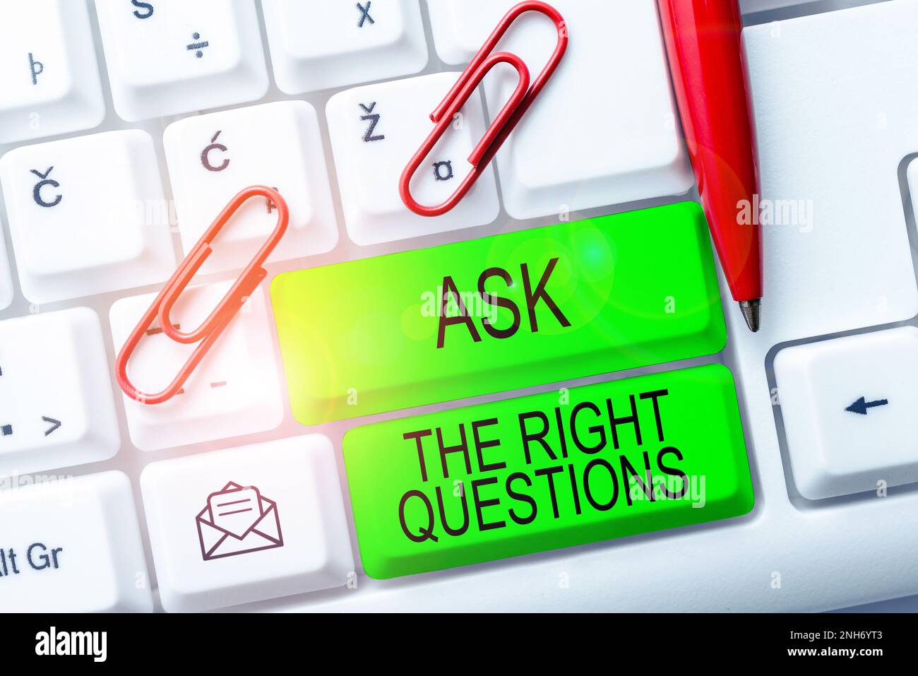 Hand writing sign Ask The Right Questions. Business overview Look for a ...