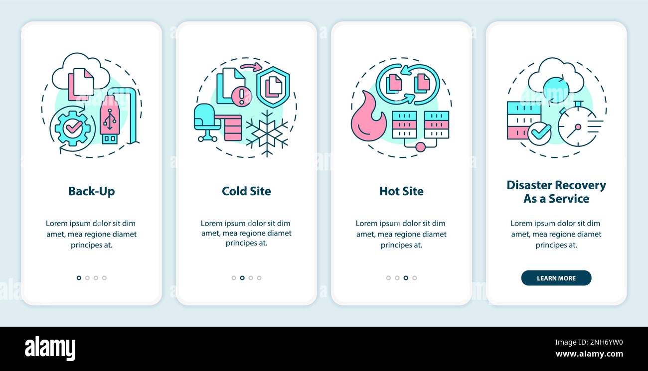 Types of disaster recovery onboarding mobile app screen Stock Vector ...