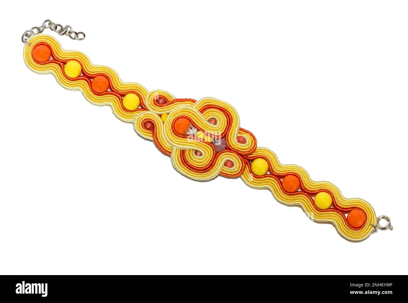Beautiful, modern and positive bracelet woven from threads and beads of ...