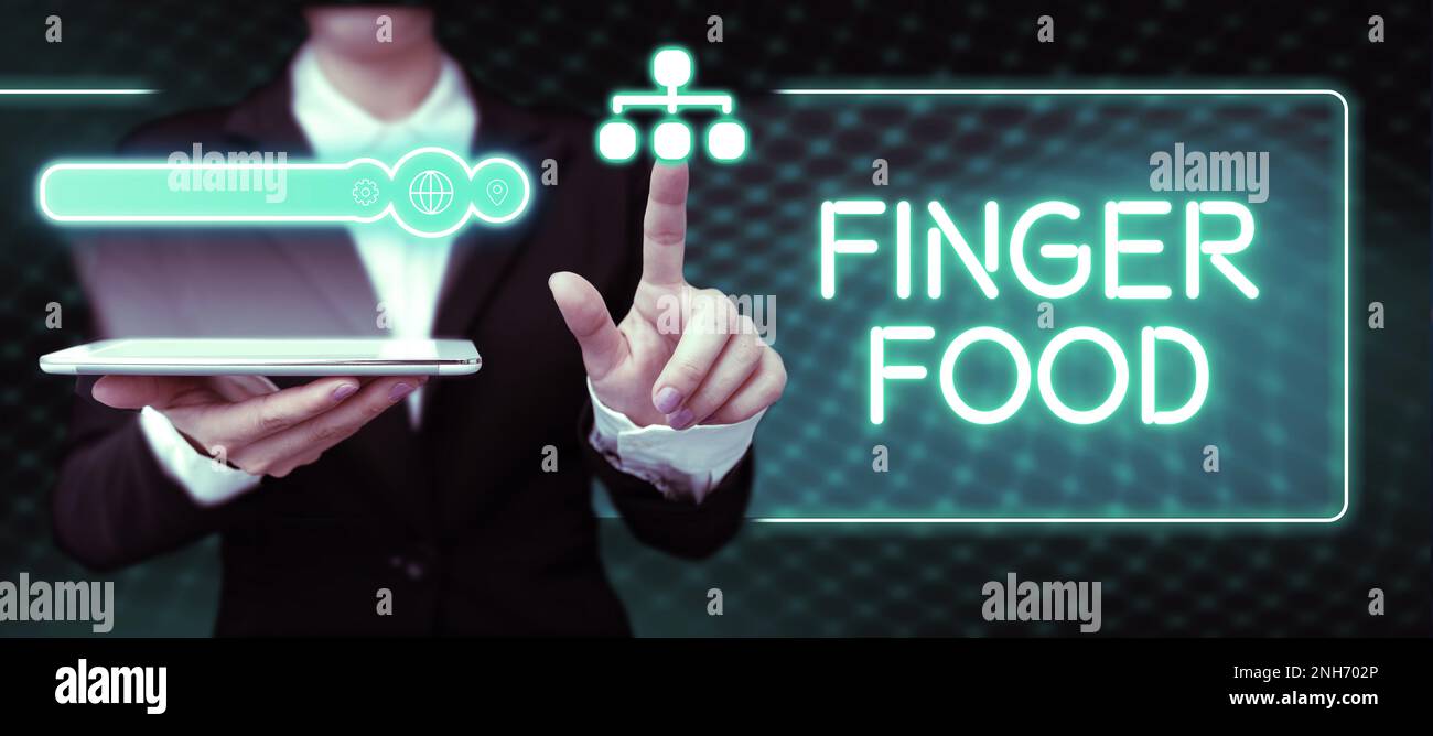 Sign displaying Finger Food. Internet Concept products and digestives ...