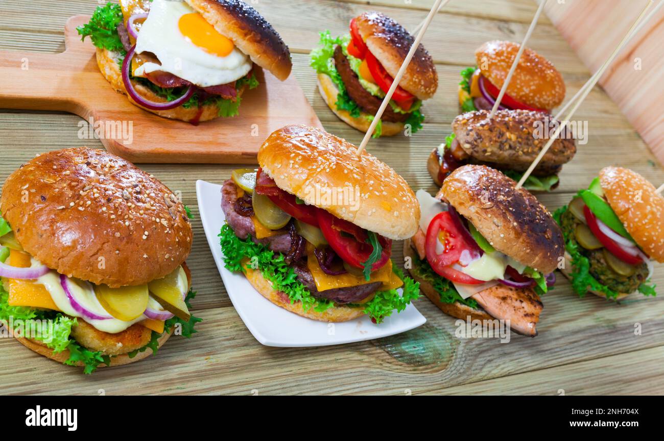 Collection of burgers Stock Photo - Alamy