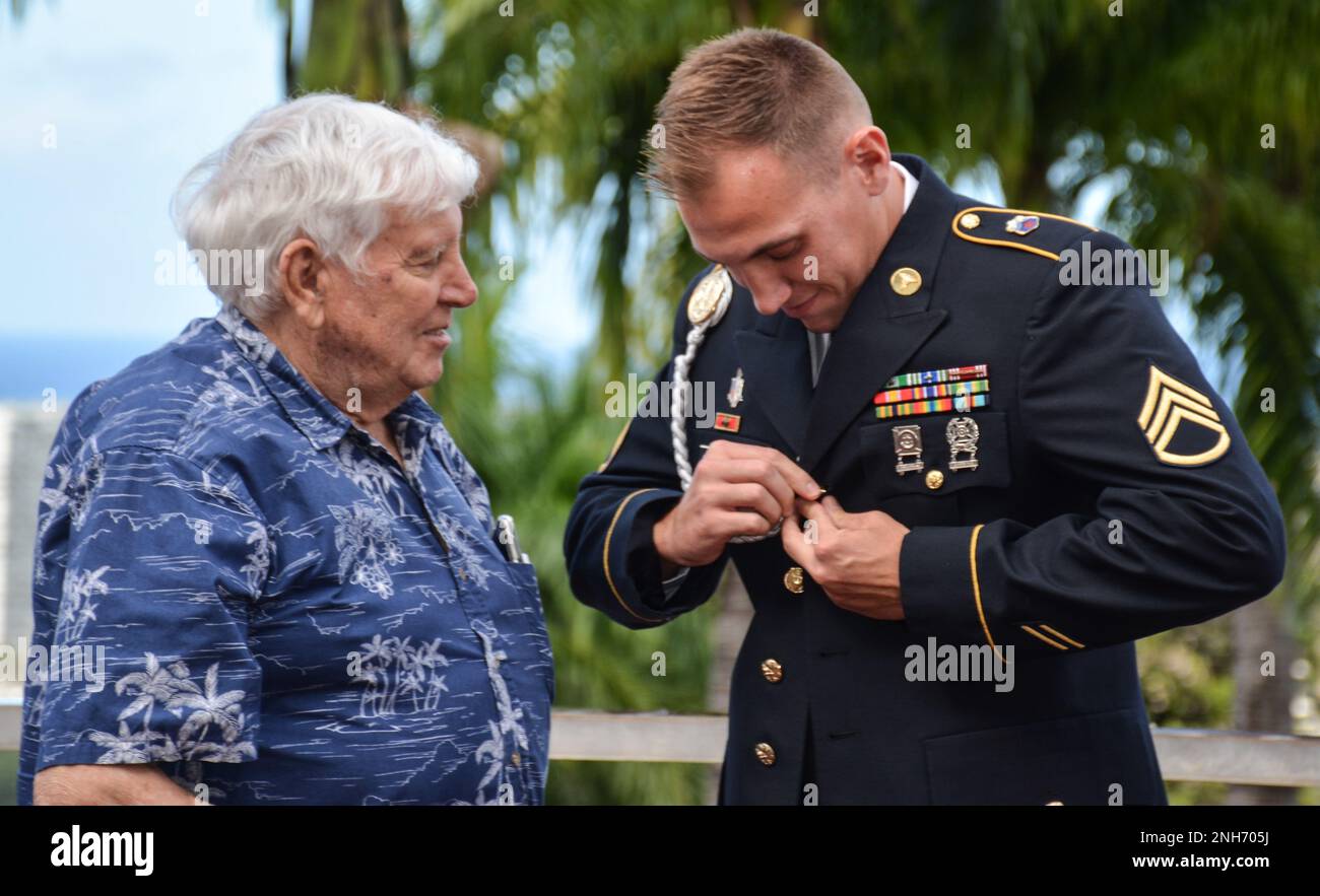 Promotion Ceremony for Sgt. Jordan Knudsen to Staff Sgt Stock Photo - Alamy