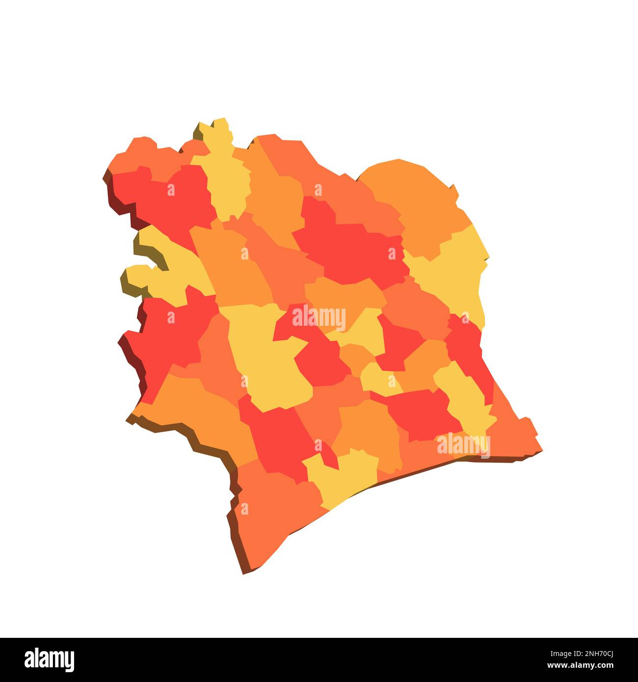 Ivory Coast political map of administrative divisions - regions and autonomous districts. 3D map ...