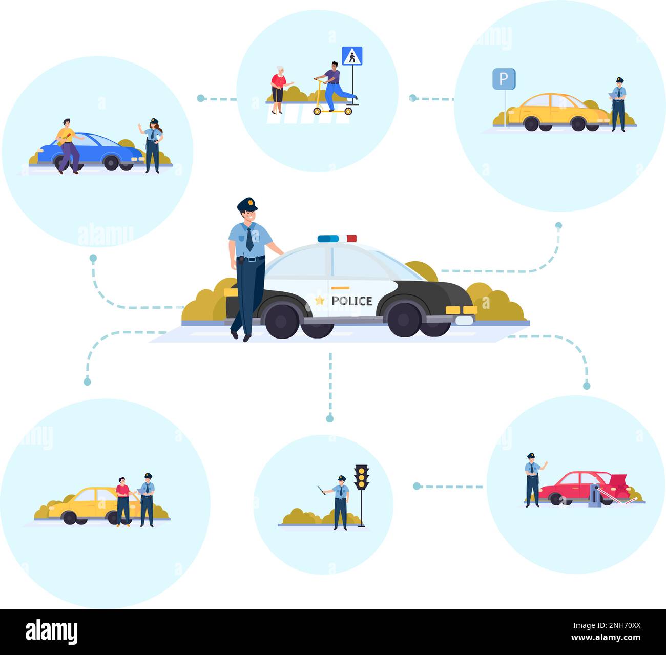 Traffic police flat composition set police officer works as a traffic ...