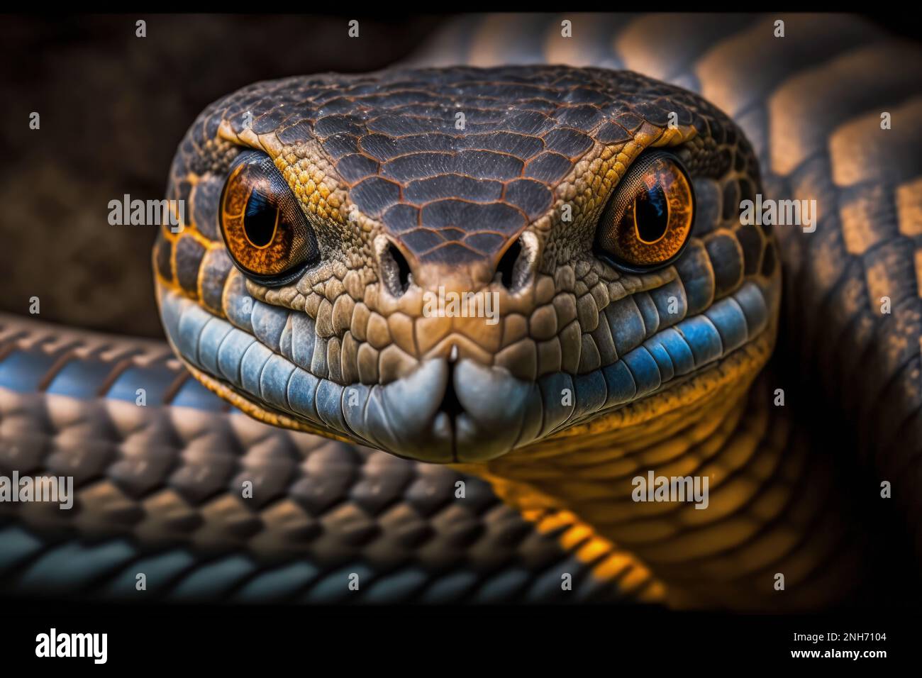 Macro image of a majestic king cobra snake coiled up ready to attack ...