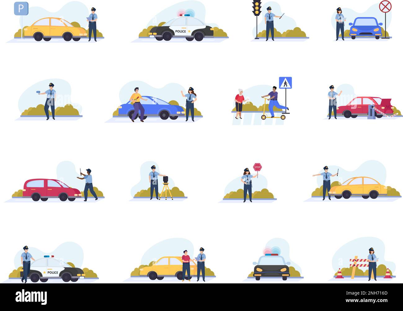 Traffic police flat recolor icon set police officer regulates traffic ...