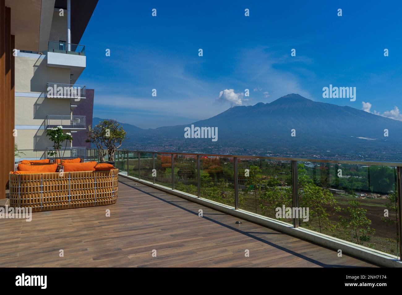 Landscape view of country side with mountain and blue sky in Indonesia ...
