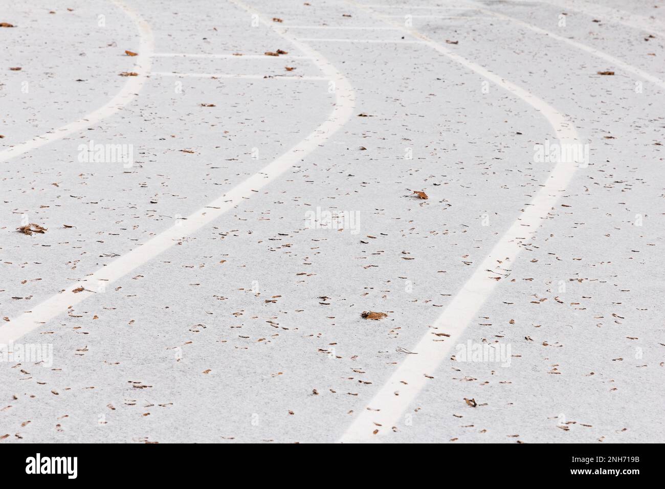 New treadmill, paved, with markings for runner athletes. In winter in ...