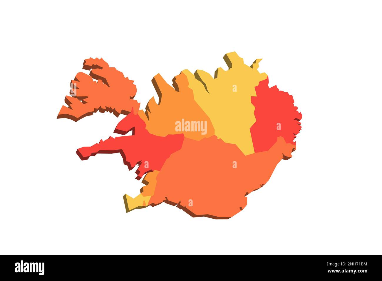 Iceland political map of administrative divisions - regions. 3D map in ...