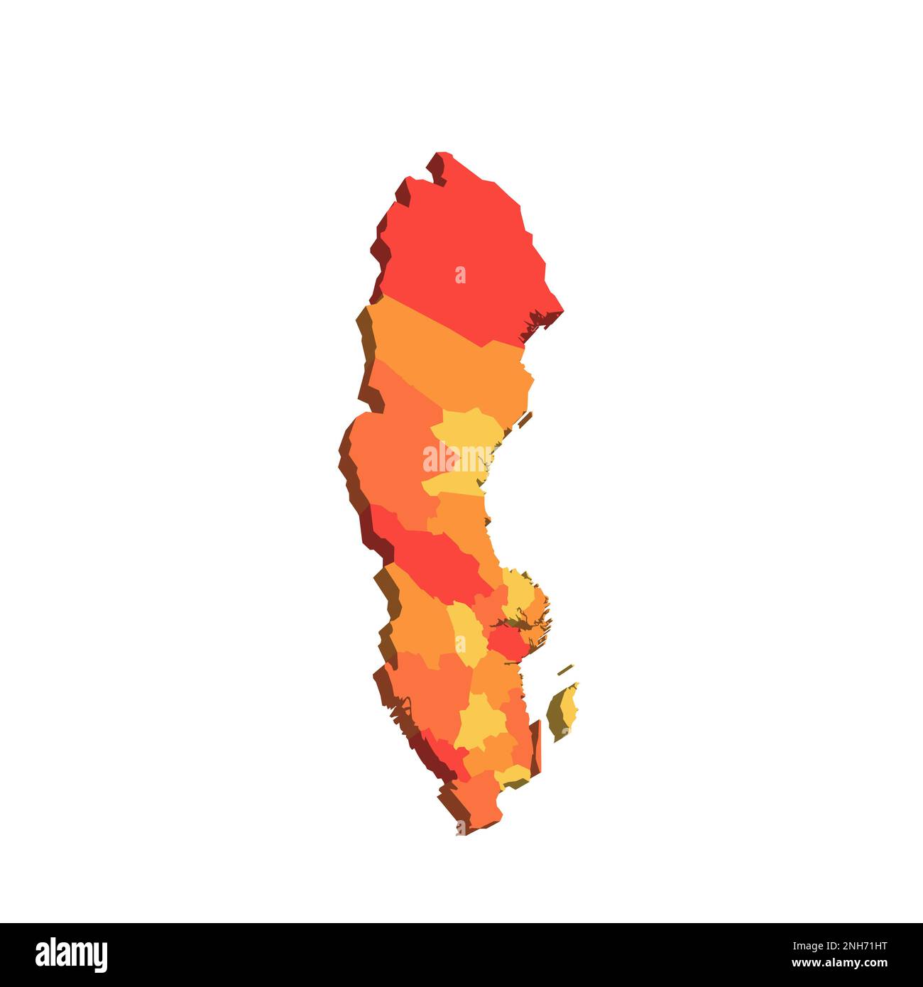 Sweden political map of administrative divisions - counties. 3D map in ...
