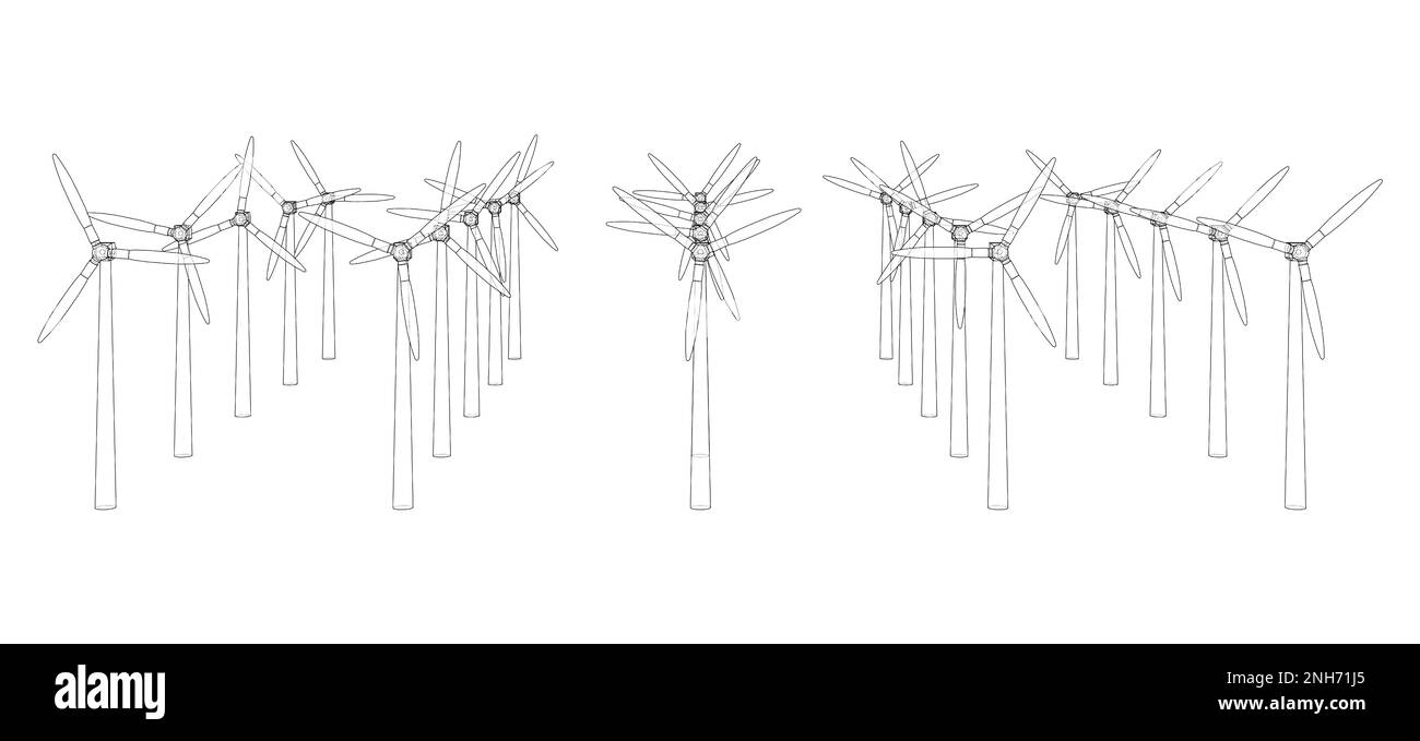 Wind turbines. 3d illustration Stock Photo - Alamy