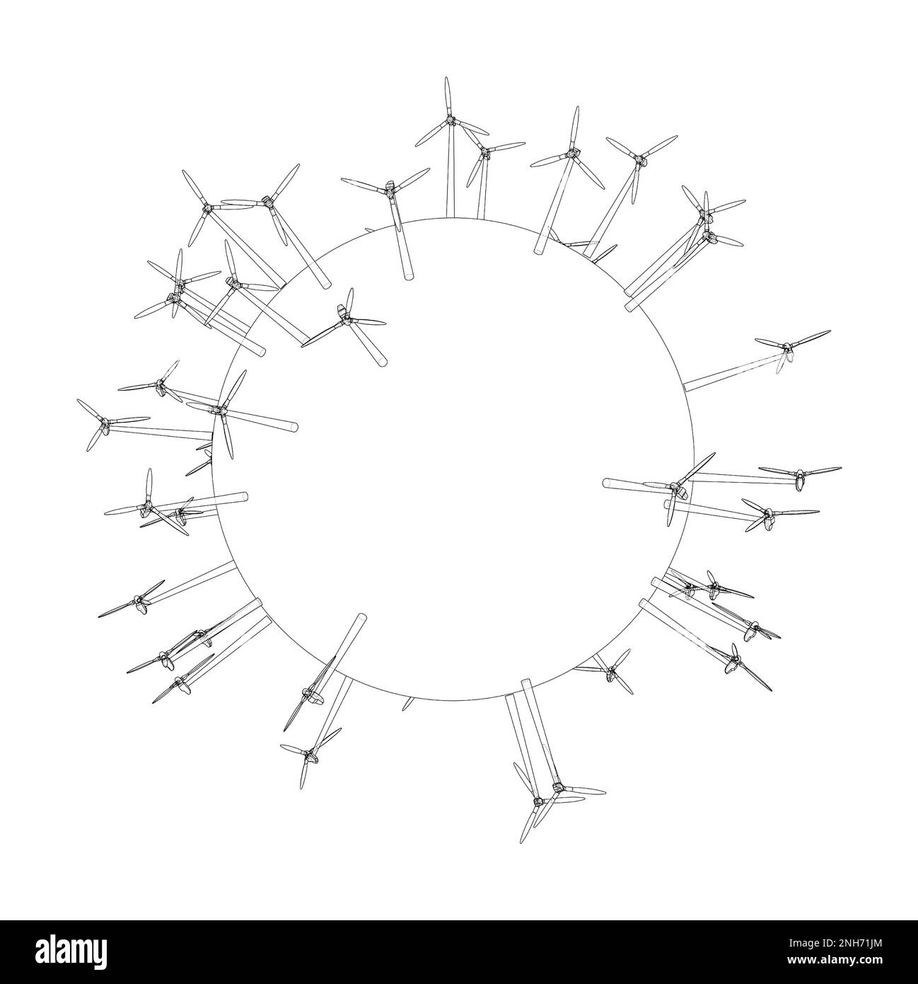 Electric wind turbines on round planet Stock Photo - Alamy