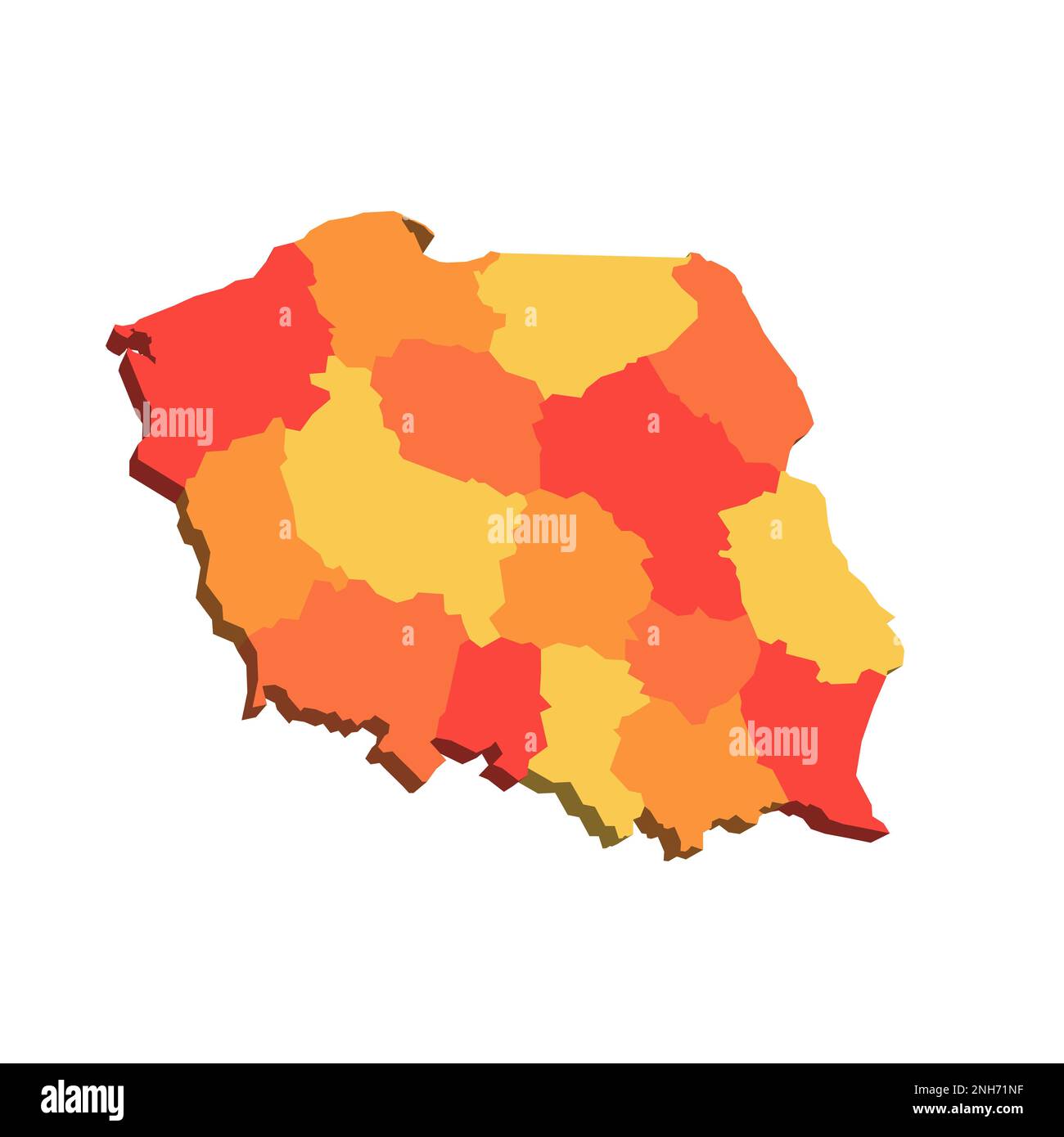 Poland political map of administrative divisions - voivodeships. 3D map ...