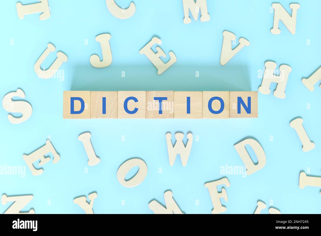 Diction speech class lesson. Wooden blocks typography word flat lay in ...