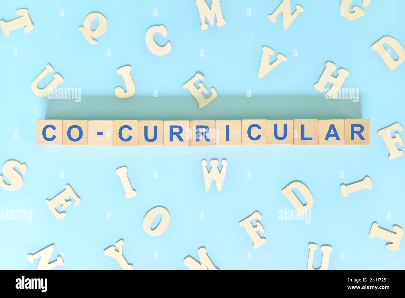 Co-curricular activities concept. Wooden blocks word typography flat ...