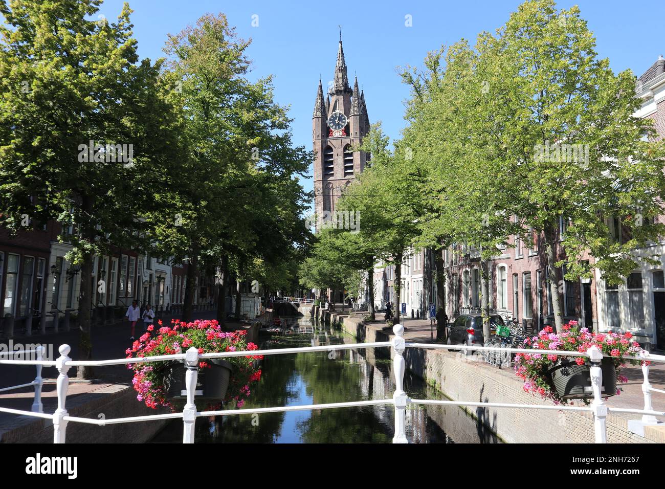 The old church tower in the old town of Delft, Netherlands Stock Photo ...
