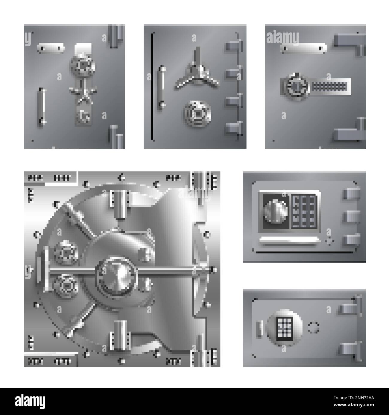 Safe lockers doors set with security symbols realistic isolated vector ...