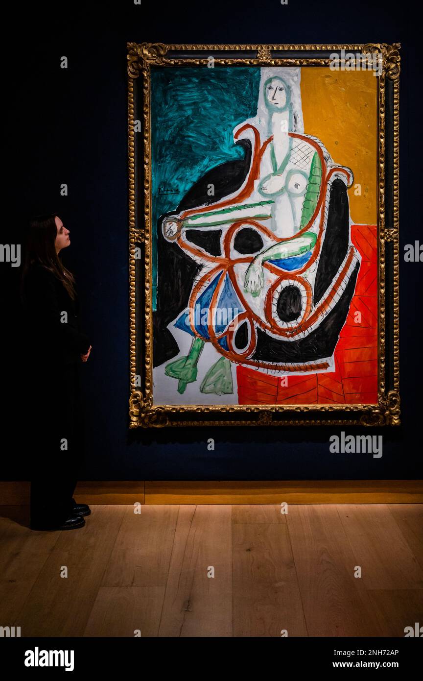 London, UK. 20th Feb, 2023. Pablo Picasso, Femme dans un rocking-chair ...