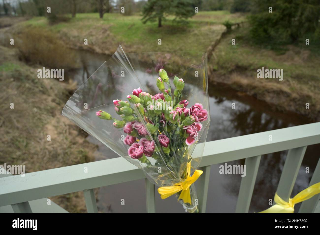 Flowers And Ribbons On A Bridge Over The River Wyre In St Michaels On