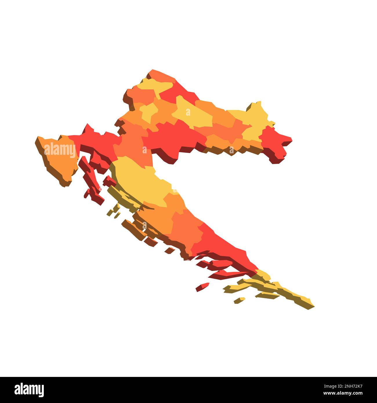 Croatia political map of administrative divisions - counties. 3D map in ...